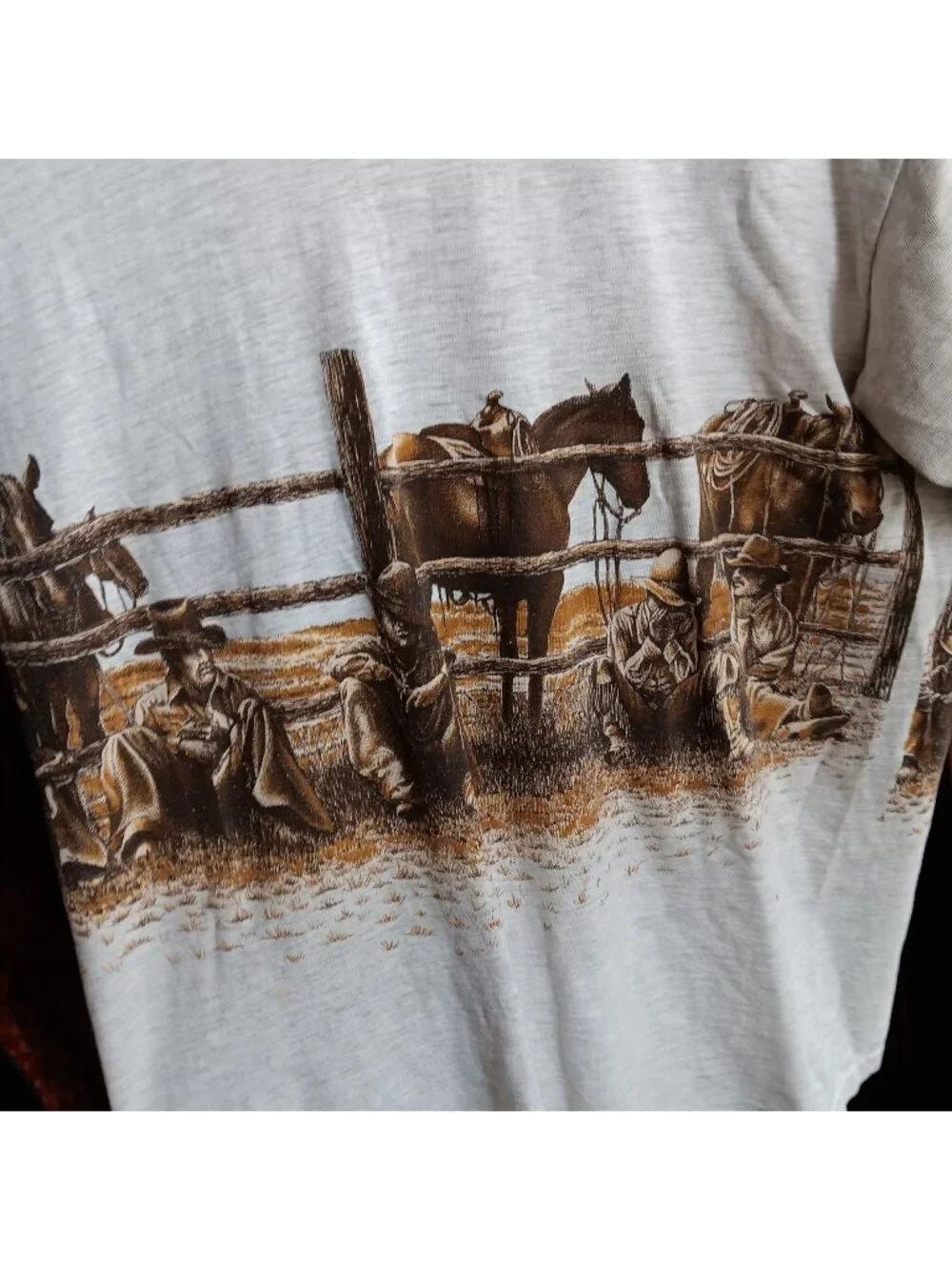 Hanes | Shirts | True Vintage Tshirt Medium Cowboy Horses Wrap Around ...